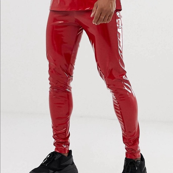 ASOS | Pants | Red Wet Look Megging | Poshmark